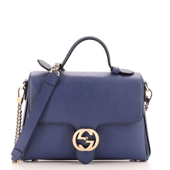 Gucci | Bags | Gucci Interlocking Top Handle Bag Leather Small Blue ...